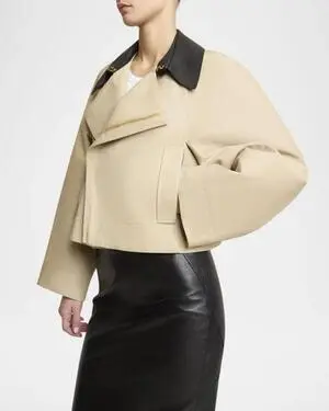 Givenchy Leather Collar Zip Cocoon Jacket - Beige