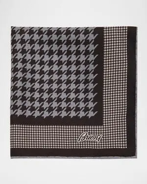 Brioni Apos;s Mixed Houndstooth Silk Pocket Square - Grey Black