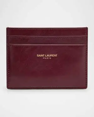 Saint Laurent Card Case In Leather - Ruby