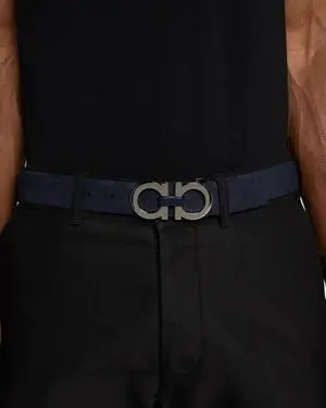 FERRAGAMO Gancini Adjustable Suede Belt - Navy