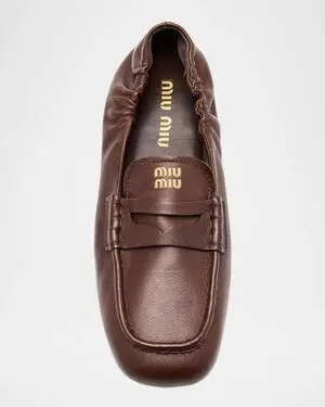 Miu Miu Aviator Leather Penny Loafers - Dkbrwn