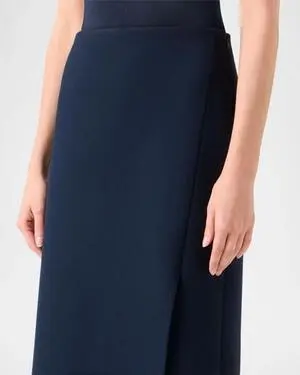 Akris Asymmetric Trapezoid Wool Flannel Midi Skirt - Navy