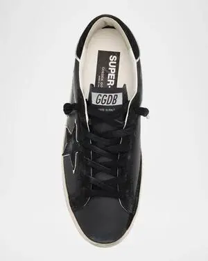 GOLDEN GOOSE Super-Star Mixed Leather Low-Top Sneakers With Metallic Piping Black/silver