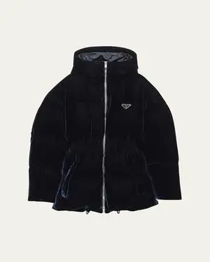 Prada Cinched Velvet Puffer Jacket - Bleu