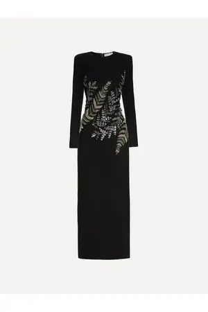 Oscar De La Renta Oscar De La Renta Fern Embroidered Long Sleeve Gown - Red