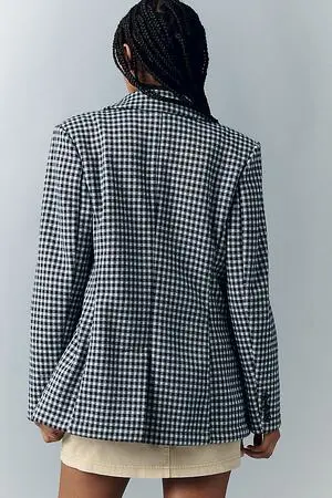 Avec Les Filles Double-breasted Knit Plaid Blazer