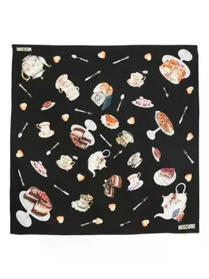 Moschino Tea Time-print Silk Scarf - Black