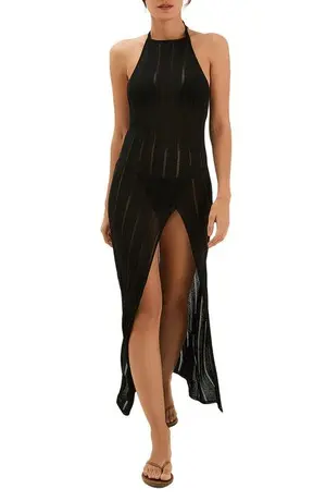 VIX PAULA HERMANNY Open Stitch Halter Cover-up Dress - Black