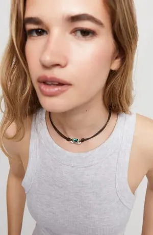 UNODE50 Green Crystal Leather Necklace