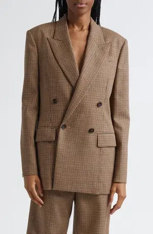 A.L.C. Calla Houndstooth Wool Double-breasted Blazer - Tan Multi