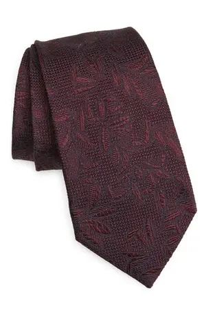 Zegna Leaf Silk Jacquard Neck Tie - Burgundy