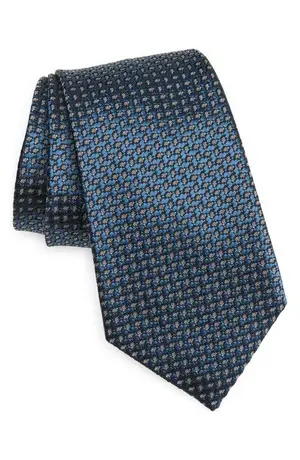 Zegna Silk Jacquard Neck Tie Teal Blue