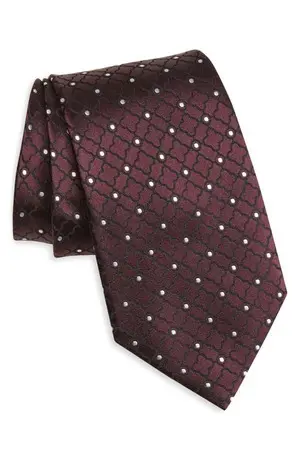 Zegna Geometric Silk Jacquard Neck Tie - Burgundy