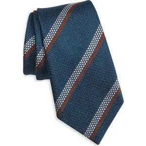 Zegna Striped Mulberry Silk Tie - Teal Blue