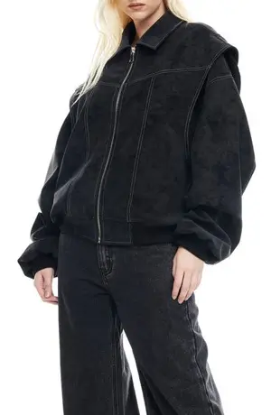 Lioness Vista Faux Suede Bomber Jacket - Onyx