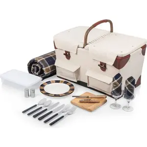 PICNIC TIME Pioneer Picnic Basket - Beige With Navy & Brown