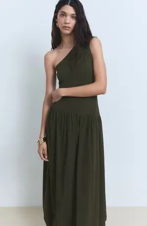 Mango One-shoulder Bubble Hem Midi Dress