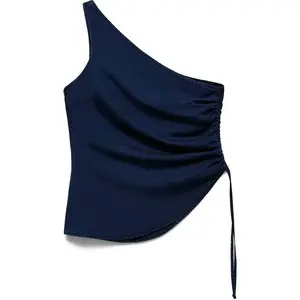 Mango Gathered One-shoulder Top - Dark Blue