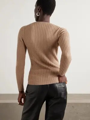 ALLUDE Ribbed Cashmere Sweater - Brown