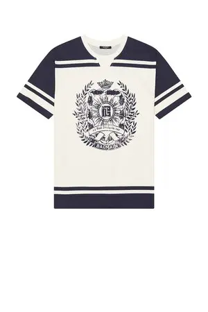 Balmain Varsity T-shirt In Cream - Creme & Marine