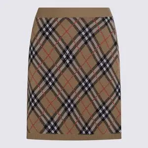 Burberry Wool Checkered Knee-Length Skirt - Sand Ip Check
