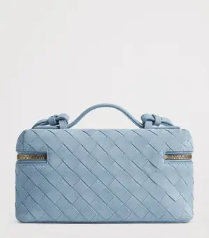 Bottega Veneta Suede Vanity Case With Intrecciato Weave And Detachable Strap - Grey