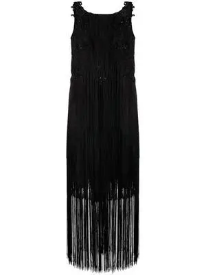 Alberta Ferretti Embellished Tassel Midi Dress - Black