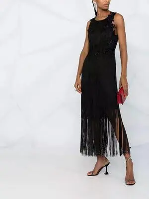 Alberta Ferretti Embellished Tassel Midi Dress