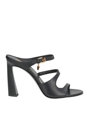 Versace Leather Geometric Heel Sandals - Black