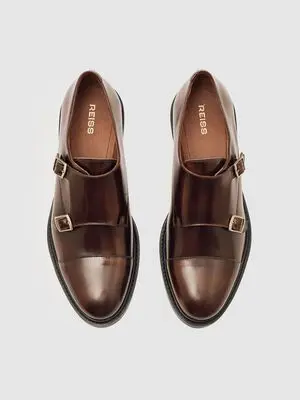 REISS Leather Double-strap Monk Shoes