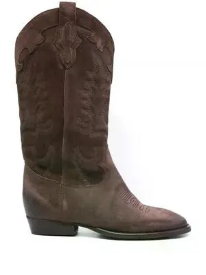 GISEL MOIRE Embroidered Suede Cowboy Boots