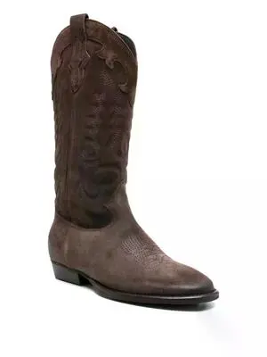 GISEL MOIRE Embroidered Suede Cowboy Boots