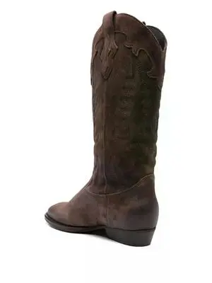 GISEL MOIRE Embroidered Suede Cowboy Boots