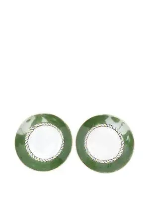 GINORI 1735 Gold-rimmed Braided-pattern Soup Plate Set - Green