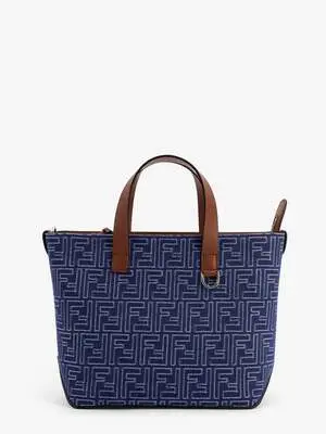 Fendi Ff Jacquard Fabric And Leather Shopping Bag - Blue