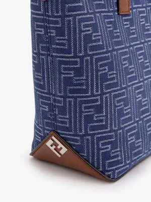 Fendi Ff Jacquard Fabric And Leather Shopping Bag - Blue