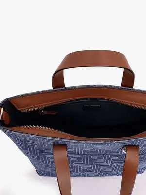 Fendi Ff Jacquard Fabric And Leather Shopping Bag - Blue