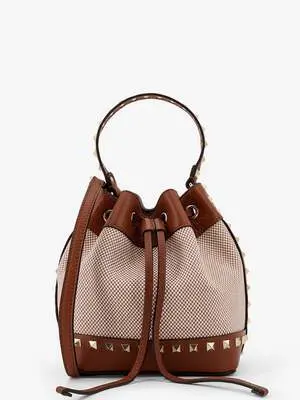 Valentino Garavani Rockstud Spike Canvas And Leather Shoulder Bag - Brown