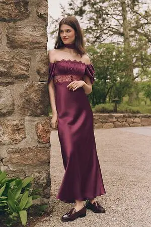MARE MARE Satin & Lace Maxi Slip Dress - Plum
