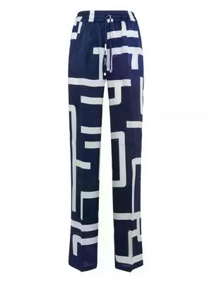 Kiton Geometric-print Silk Trousers - Blue