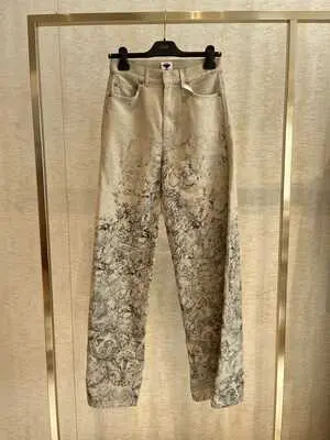 Dior Printed Wide-leg Jeans - Beige