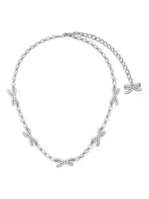 SELF-PORTRAIT Crystal-embellished Bow Pendant Necklace - Silver