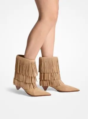 Michael Kors Jayla Fringed Suede Boots - Natural