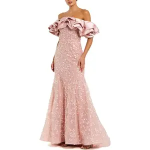 Mac Duggal Beaded Applique Off-the-shoulder Mermaid Gown - Rose