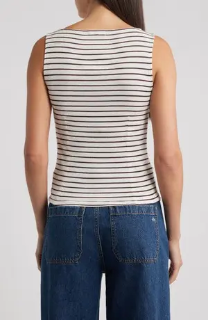 Rag & Bone Knit Stripe Boat Neck Tank - Brown Stripe