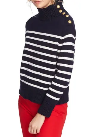 COURT & ROWE Stripe Mock Neck Sweater - Navy Crush