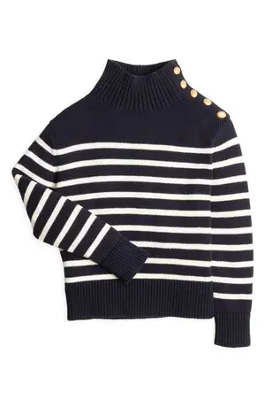 COURT & ROWE Stripe Mock Neck Sweater - Navy Crush
