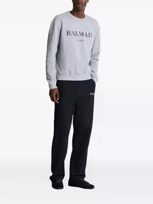 Balmain Logo Print Cotton Sweatshirt - Grey