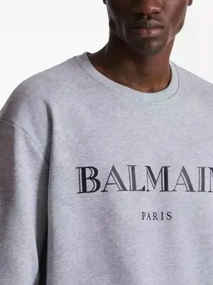 Balmain Logo Print Cotton Sweatshirt - Grey