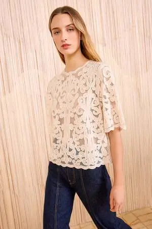 Embroidered Mesh Top